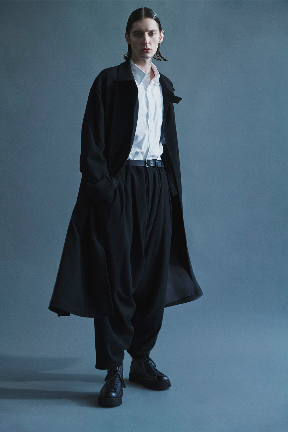 WOOL FLANNEL STAND-UP COLLAR RAIN COAT – THE SHOP YOHJI YAMAMOTO